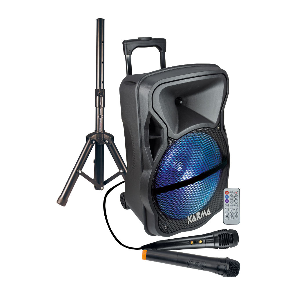 Coluna Portátil 12" 120W Com USB, Bluetooth, 2 Micros E Suporte - BLOCKS.pt